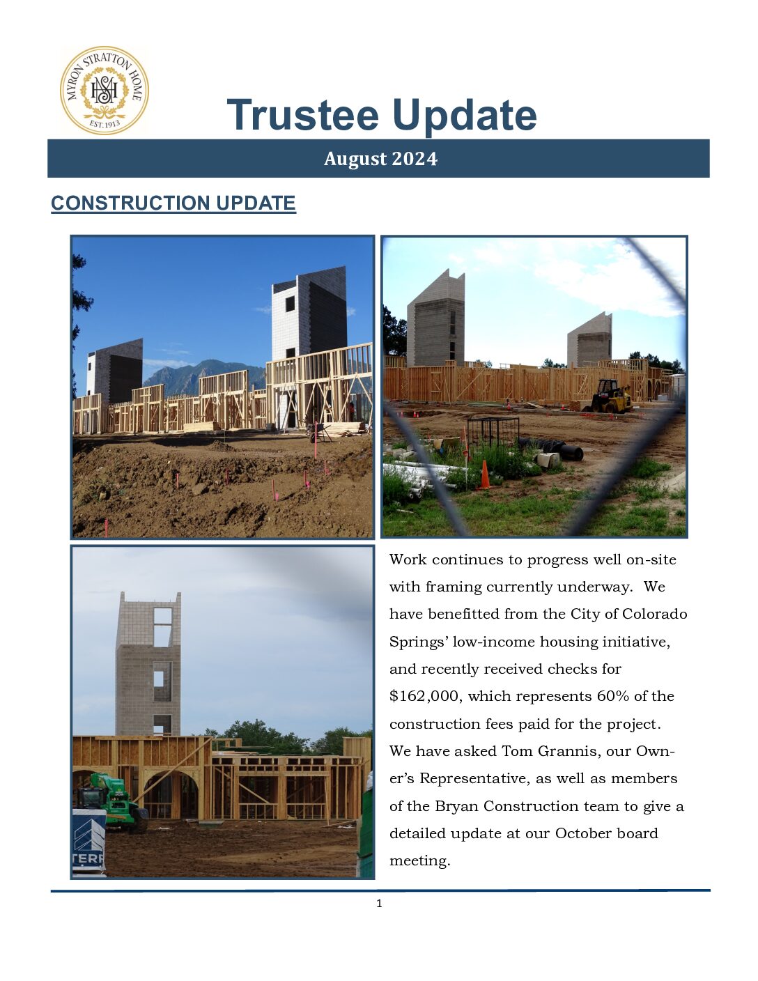 Construction Update August 2024 | Myron Stratton Home